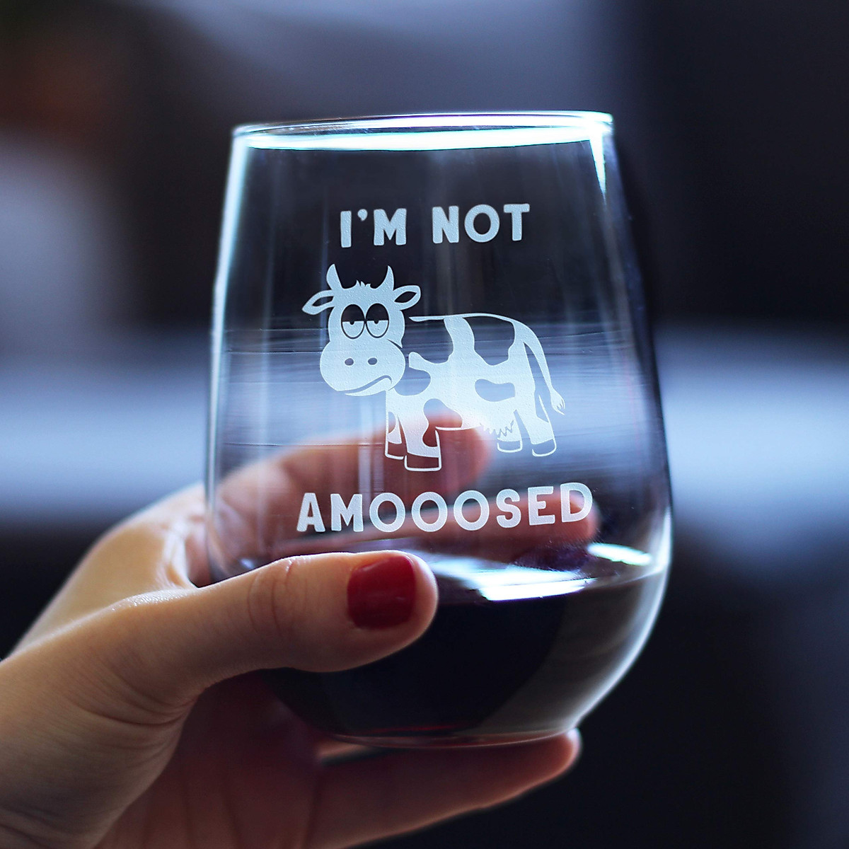 Not Amooosed - Cow Stemless Wine Glass - Cute Funny Cow Gifts and Home Decor - Large Glasses