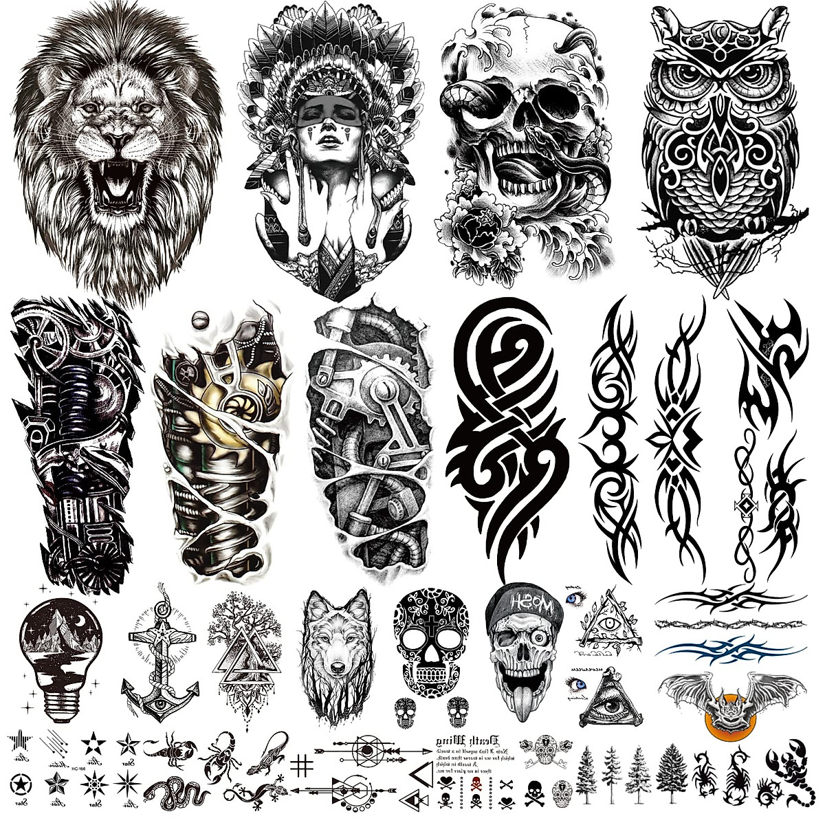 LAFORTIS 26 Sheets Realistic Waterproof Multiple Sizes Long Lasting Fake Tattoos Temporary Tattoo for Men Teens Boys on Arm Body Finger