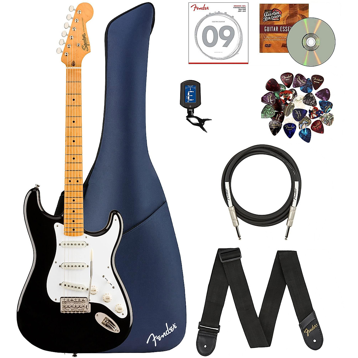 Fender Squier Classic Vibe '60s Jazzmaster - 3-Color Sunburst Bundle with Gig Bag, Instrument Cable, Tuner, Strap, Strings, Picks, and Austin Bazaar Instructional DVD