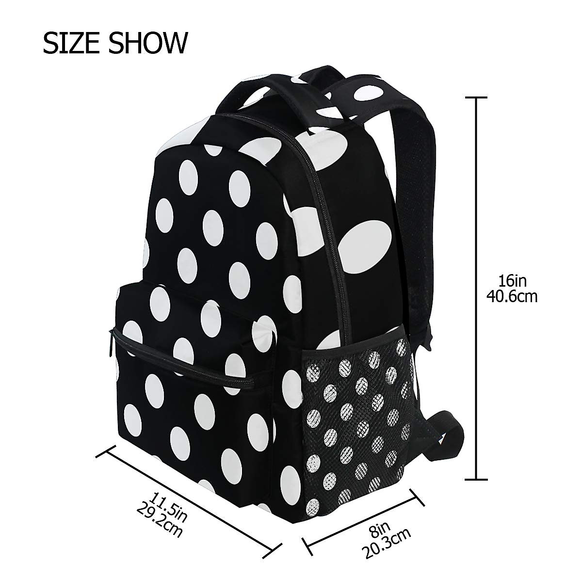 ALAZA Black White Polka Dot Backpack Daypack College School Travel Shoulder Bag