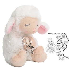 Ganz Blessed Plush Lamb 8.5 inches with Rosary Set and Prayer Pamphlet for First Communion, Christening, Baby Baptism Gifts Girl, Catholic Boys from Parents, Grandparents