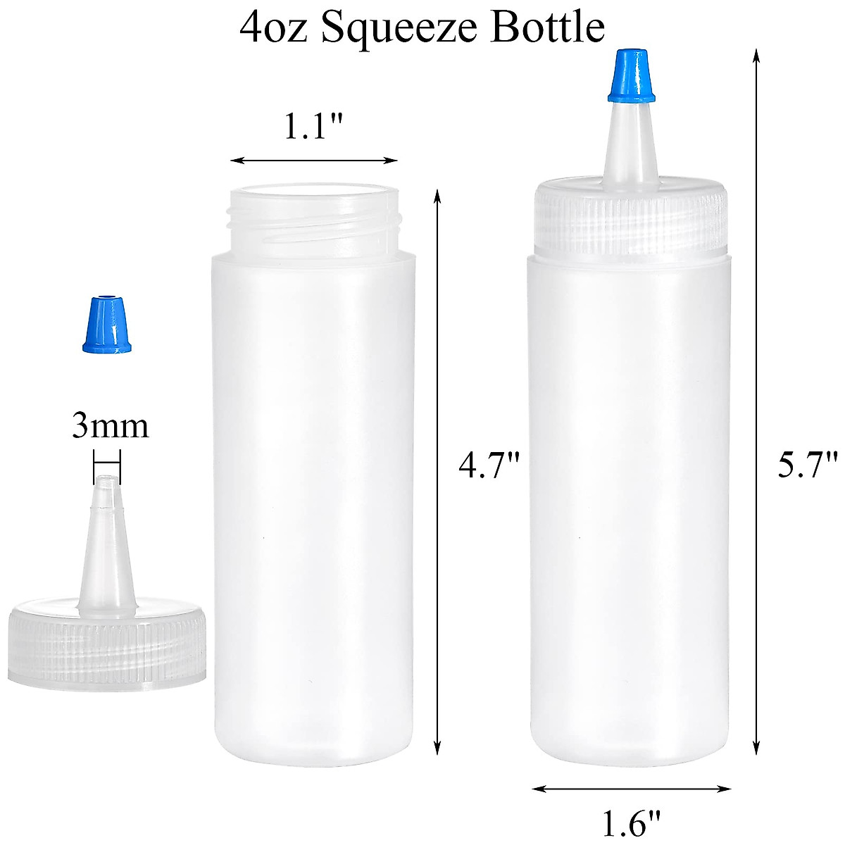 Fasmov Squeeze Bottle, 40 Pack 4-ounce Plastic Condiment Squeeze Squirt Bottles, Plastic Squeeze Bottles with Blue Tip Cap for Ketchup, Sauces, Salad Dressings, Crafts and More