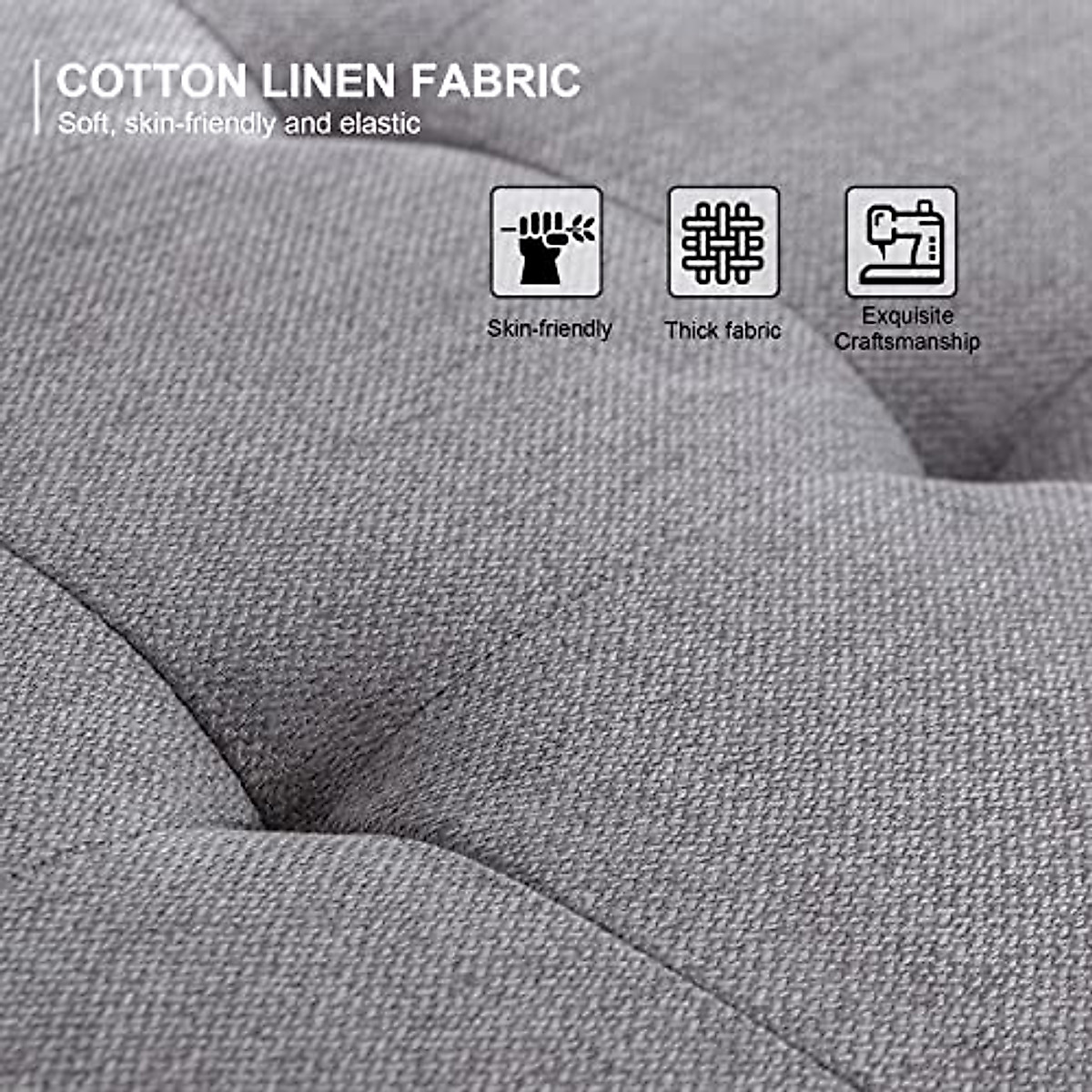 TTGIEET Ottoman, Wide Square Storage Coffee Table Upholstered Tufted Linen Fabric Bench with Large Oversized Foot Rest for Living Room Bedroom (Grey)