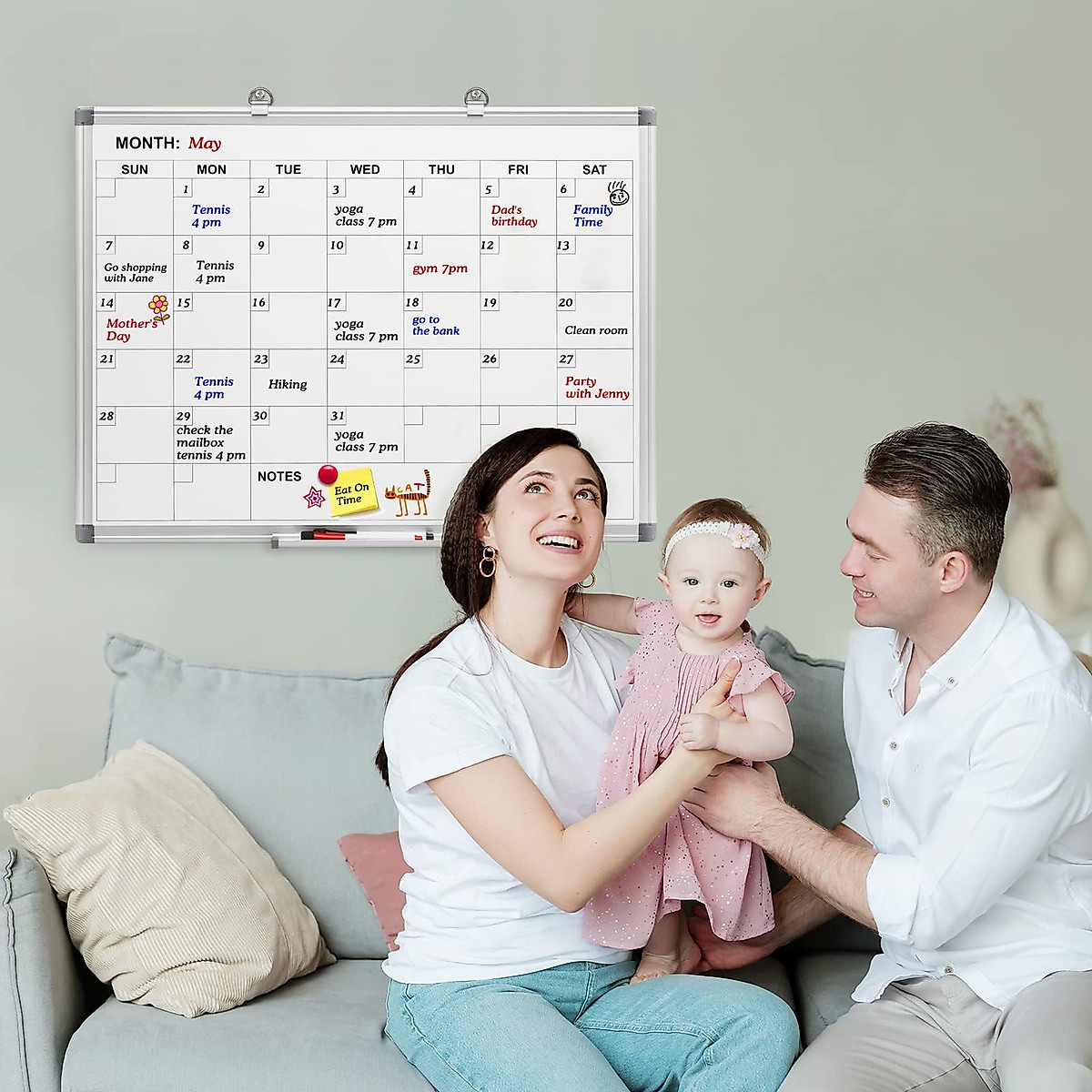 Comix Magnetic Dry Erase Calendar Whiteboard, 24 x 18 Inches Monthly Calendar Dry Erase Board for Wall, Aluminum Frame Planner White Board with Markers, Eraser, Magnets