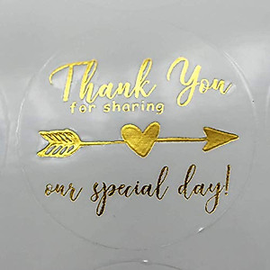 100 x Thank You for Sharing Our Special Day Metal Labels Real Gold Foil Embossed Transparent Stickers Shower Party Favor Stickers Round Self Adhesive Labels 1.6 inch