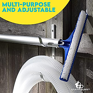 Gray Bunny Pool Pole Hanger, 4 Piece Nickel Gray Premium Aluminum Swimming Pool Accessories Hook Set, for Telescopic Poles, Skimmers, Leaf Rakes, Nets, Brushes, Vacuum Hose, Garden Tools