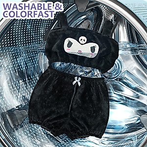 XFXATRJ Kawaii Kuromi Pajamas Set Sweet Lovely Velvet Tube Top and Shorts Two Piece Cartoon Sleepwear Sets for Women (as1, alpha, m, regular, regular, Black)