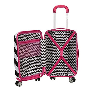 Rockland Safari Hardside Spinner Wheel Luggage, Pink Chevron, Carry-On 20-Inch