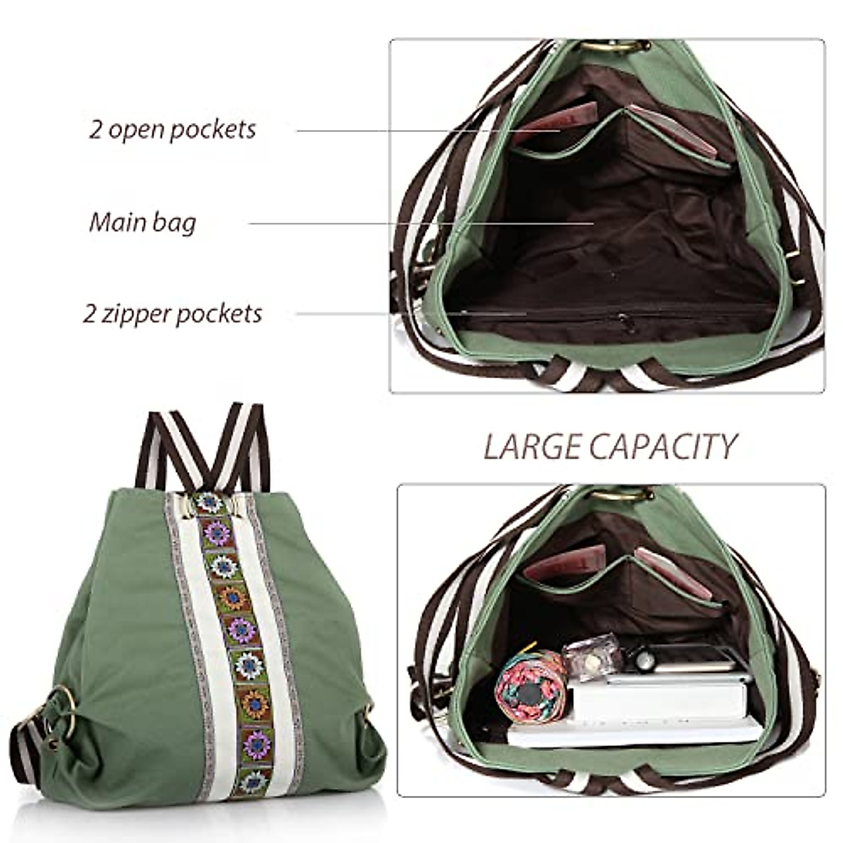 Women Canvas Backpack Daypack Casual Shoulder Bag, Vintage Heavy-duty Anti-theft Travel Backpack