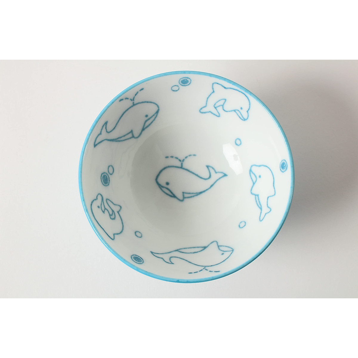 Mino ware Japanese Ceramics Kids Rice Bowl made in Japan (Japan Import) Dolphine & Whale Blue MIC014