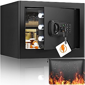 1.0 Cub Personal Safe for Home Use, Fireproof Combination Safe with Silent Mode Keypad and Spare Keys, Fire Proof Safe Box for Firearm Cash Jewelry Medicine Documents