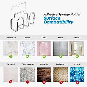 Sponge Holder Sink Caddy for Kitchen Accessories, No Drilling Adhesive ,Rustproof SUS304 Stainless Steel