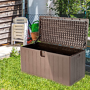 Giantex Outdoor Storage Deck Box Patio Bin - 105 Gallon Indoor/Outside Storage Box with Lockable Lid, Waterproof Storage Chest for Gardening Tools, Supplies, Cushions Storage Container (105 Gallon, Brown)