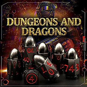 Metal Bullet Dice Set, DND Dice Set Dungeons and Dragons Dice, ZHOORQI D6 Dice Set D&D Dice Gifts for Role Playing Games, Pathfinder, Warhammer 40k or Theme Tabletop Games（7Bullet-Black Red）