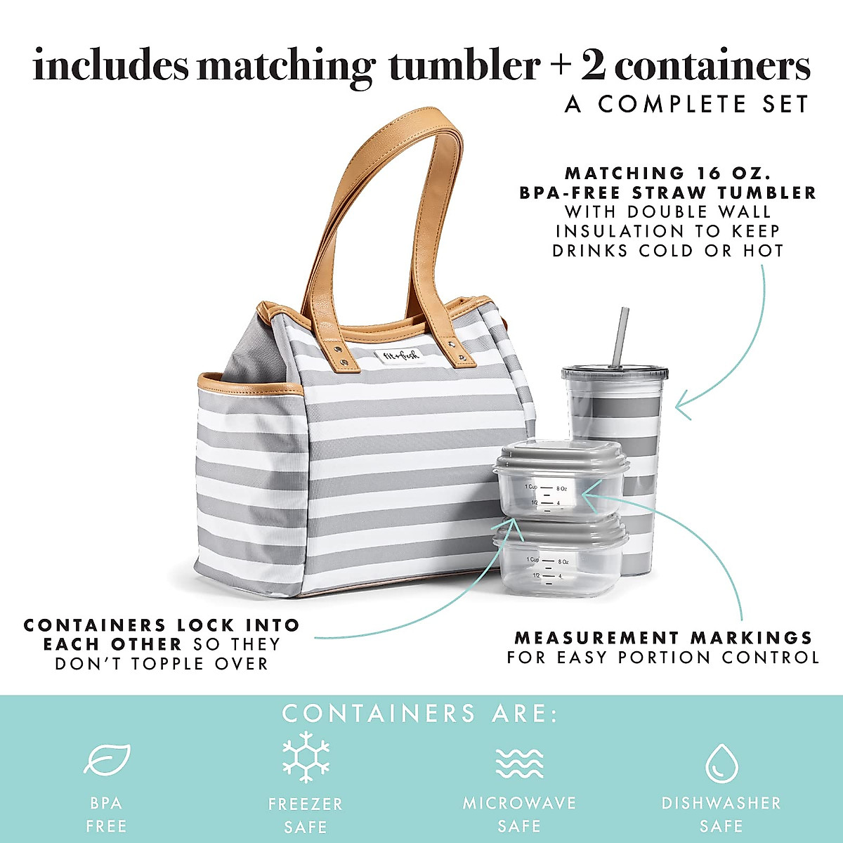 Fit+Fresh Westerly Adult Insulated Lunch Bag women love as Lunchbox, Lunch Tote - Cute Small Lunch Box For Women,men, lunch, Stripe