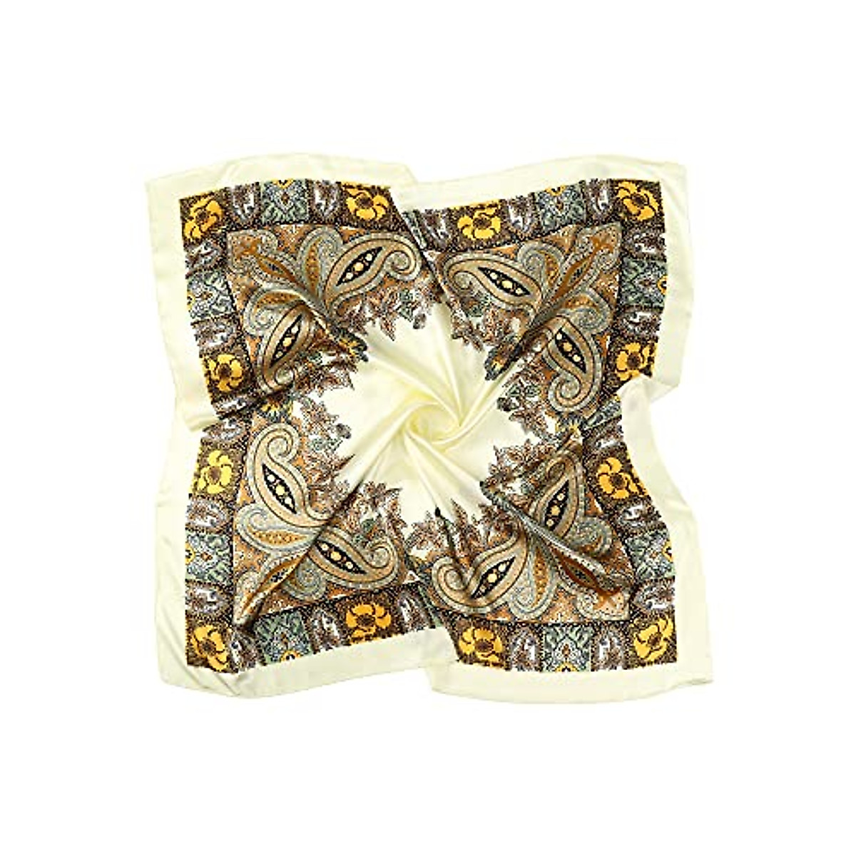 AWAYTR 35” Large Square Satin Head Scarf - 3Pcs Satin Hair Scarves Silk Bandana Scarf Beach Headscarf Silk Feeling Scarf for Women Hair Wrap Neck Scarf Cashew(Camel/Black/Beige)