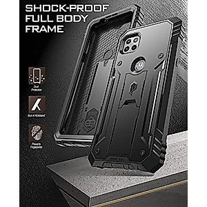Poetic Revolution Series Case for Motorola Moto One 5G Ace (2021), Full-Body Rugged Dual-Layer Shockproof Protective Cover with Kickstand and Built-in-Screen Protector, Black