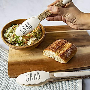 Rae Dunn Everyday Collection Stainless Steel, Beechwood - Silicone Tipped Kitchen Food BBQ and Cooking Tongs Set of Two, Non Stick Cookware, BPA Fee, Grill Tongs (White)