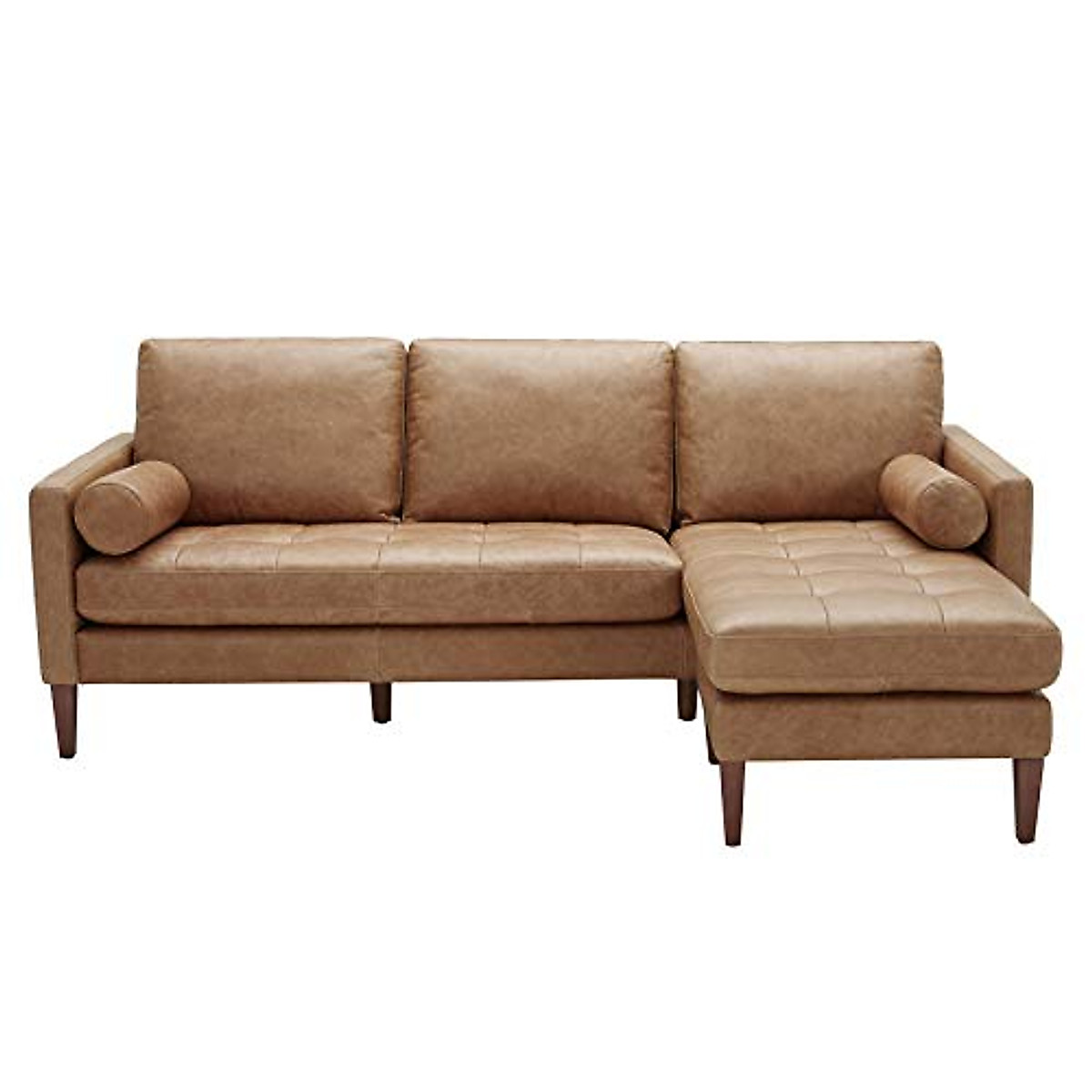 Amazon Brand – Rivet Aiden Mid-Century Modern Reversible Sectional Sofa (86") - Cognac Leather