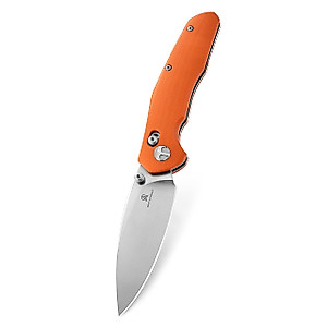 BESTECHMAN Ronan EDC Folding Knife Orange G10 Handle Pocket Knife, 14C28N Steel Thumb-Stud Outdoor Tools, BMK02C (Orange Handle)