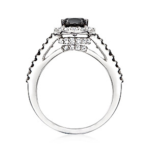 Ross-Simons 1.50 ct. t.w. Black and White Diamond Halo Ring in Sterling Silver. Size 8