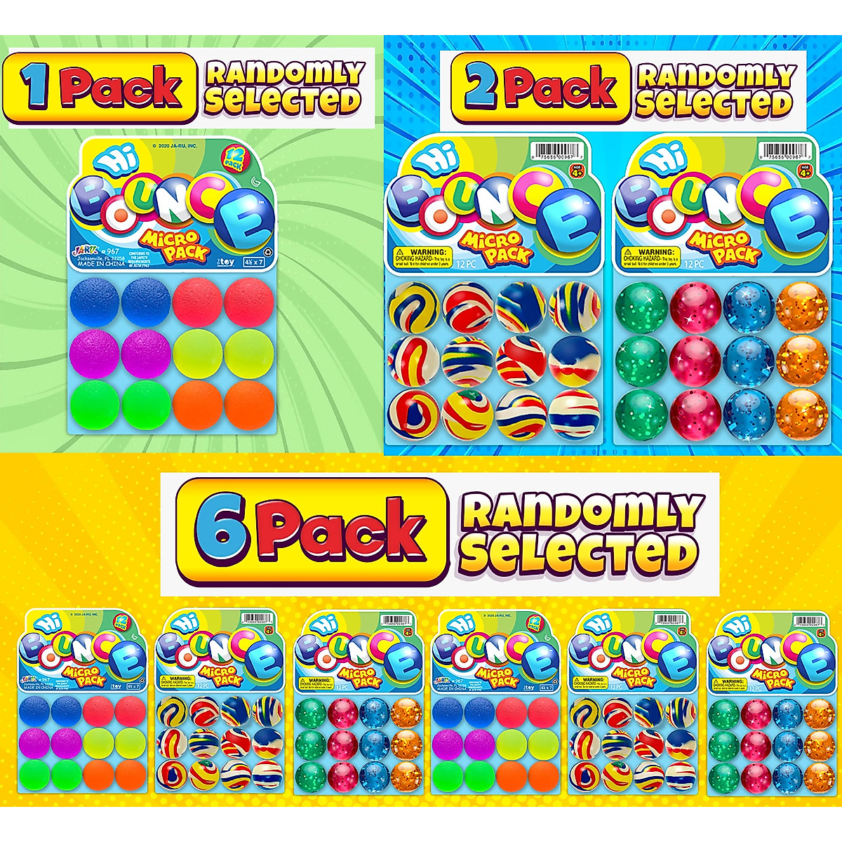 2CHILL Super Bouncy Balls Hi Bounce (6 Packs of 12 Balls) Small Toys Party Favors. Racketball Kids Prize Premium Giveaways Gift Toy. Mini Colorful Rubber Balls. Bulk Party Favors. 967-6s