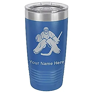 LaserGram 20oz Vacuum Insulated Tumbler Mug, Hockey Goalie, Personalized Engraving Included (Dark Blue)