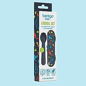 Bentgo® Kids Utensil Set - Reusable Plastic Fork, Spoon & Storage Case - BPA-Free Materials, Easy-Grip Handles, Dishwasher Safe - Ideal for School Lunch, Travel, & Outdoors (Dinosaur)