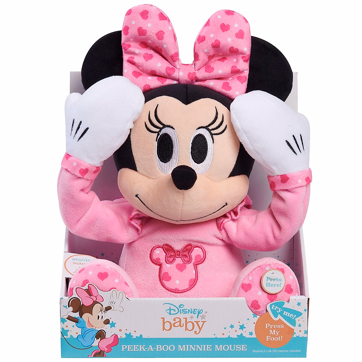 Disney Baby Peek-A-Boo Interactive Plush Stuffed Animal with Sounds, Minnie Mouse, Pink, Kids Toys for Ages 09 Month by Just Play