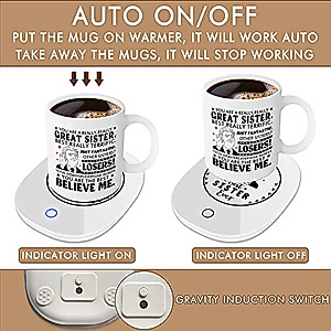 Sisters Gifts from Sister - Mothers Day Birthday Gifts for Sister - Best Bday Gift for Big Little Sister, Smart Warmer Thermostat Coaster with Mug, Beverage Warmer Maintain Temperature 120℉-140℉