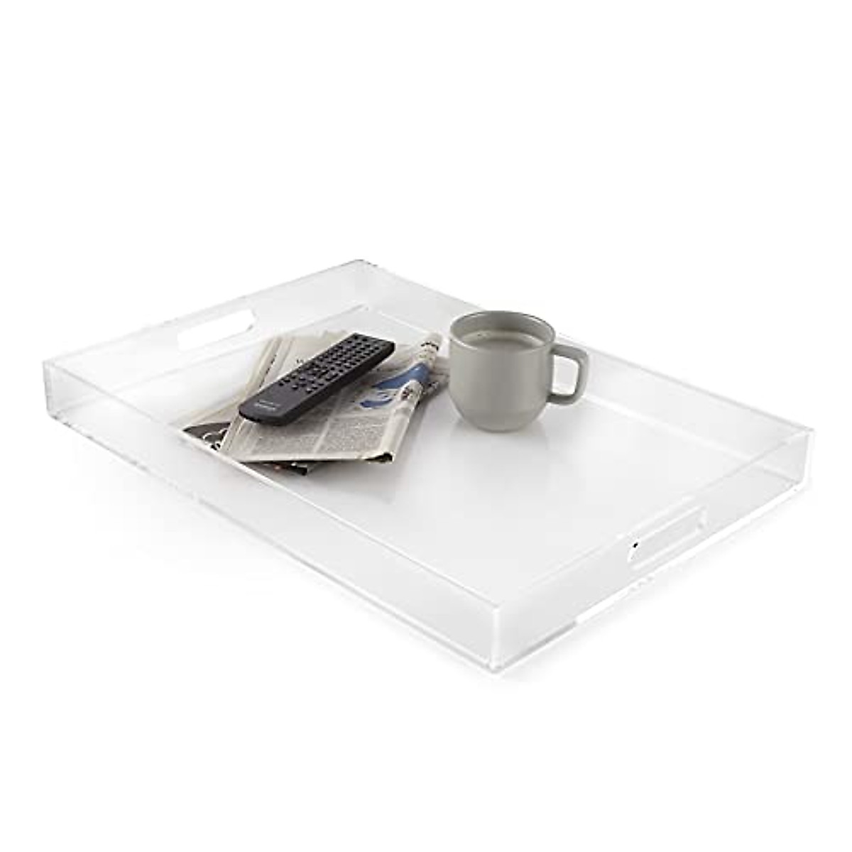 Huang Acrylic Clear Premium Rectangle Acrylic Tray with Handles 23" x 16" x 2.25" for Serving, Decor, Coffee Tables
