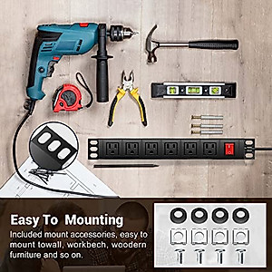 6 Outlets Heavy Duty Power Strip, Mountable Metal Power Strip Outlet, Rack Mount Power Strip 6 FT 16 AWG Long Extension Cord for Commercial Workshop Industrial Kitchen Office