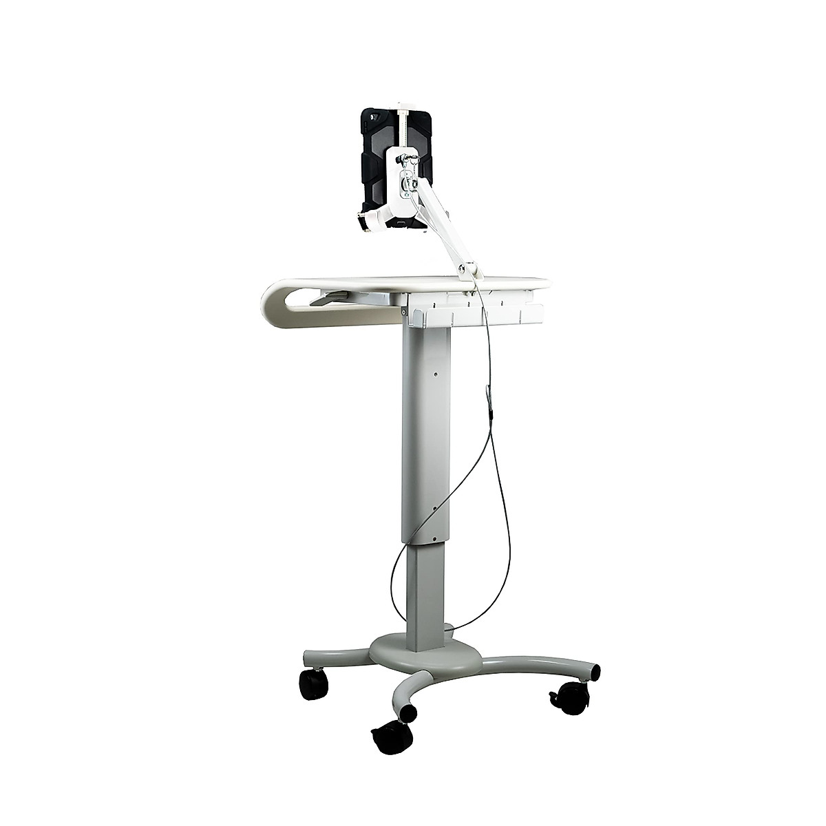 Rolling Medical Workstation – CTA Height Adjustable Mobile Secure Medical Workstation Cart for iPad 10th Gen 10.9" - iPad 7/8/9 Gen 10.2”- iPad Pro 11” - iPad Air 4 - Galaxy Tab S3 - White (QPAD-HRSW)
