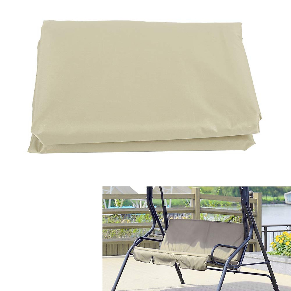 Waterproof Patio 3 Person Swing Cushion Cover Set Replacement,Foldable Durable Cloth Easy Installation and Disassembly59.1 x 19.7 x 3.9in(Beige)