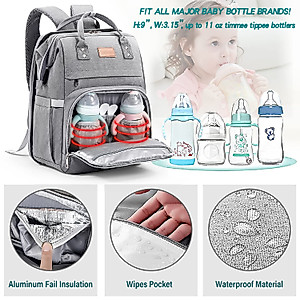 LexiRoman Diaper Bag Backpack Large Capacity Diaper Bag with Changing Pad for Boy Girl Travel for Moms Dads Baby Registry Search Shower Gifts Waterproof Gray