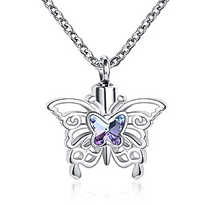 LuxglitterLin Butterfly Urn Necklace for Ashes for Ashes Animal Cremation Jewelry Keepsake Memorial Pendant Jewelry for Women Girls