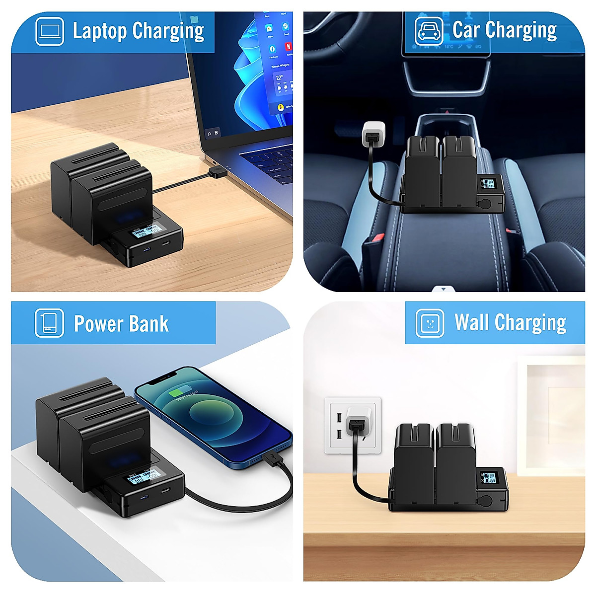 2 x 8800mAh Rechargeable NP-F970 Batteries and Charger, NP-F970 Battery Replacement for Camorder/Video Camera/ Handycams/Monitor/Light Ring, Dual NPF Battery Charger for NP-F970/770/570, FM50/70/90