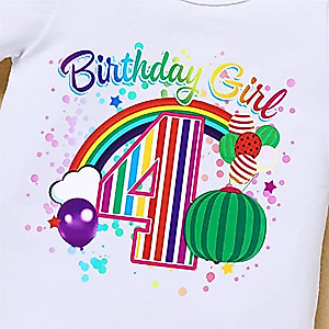 4th Birthday Outfit Girl Toddler Kids Short Sleeve T-shirt+Shiny Gold Rainbow Sequin Shorts+Headband 3PCS Summer Clothes Melon Themed Gifts Watermelon Party Supplies Cake Smash Photoshoot Pink-4 4T