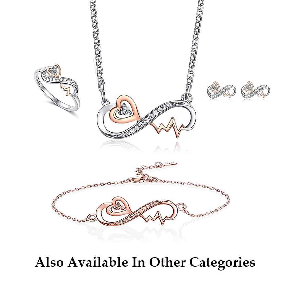 Forever Love Heart Rose Gold 925 Sterling Silver Rn Practitioner Nurse Infinity Heartbeat Pendant Necklaces for Women Nursing Graduation Jewelry Wife Girlfriend Valentine Mother Day Christmas Gifts