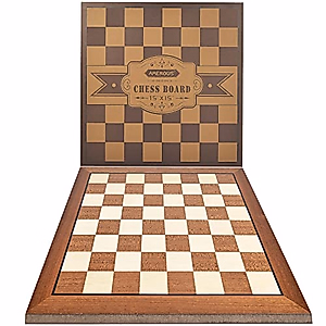 AMEROUS 15'' x 15'' Wooden Chess Board No Pieces , Professional Tournament Chessboard Only with Gift Package - Chess Rules, Portable Chess Board for Beginners, Kids, Adults