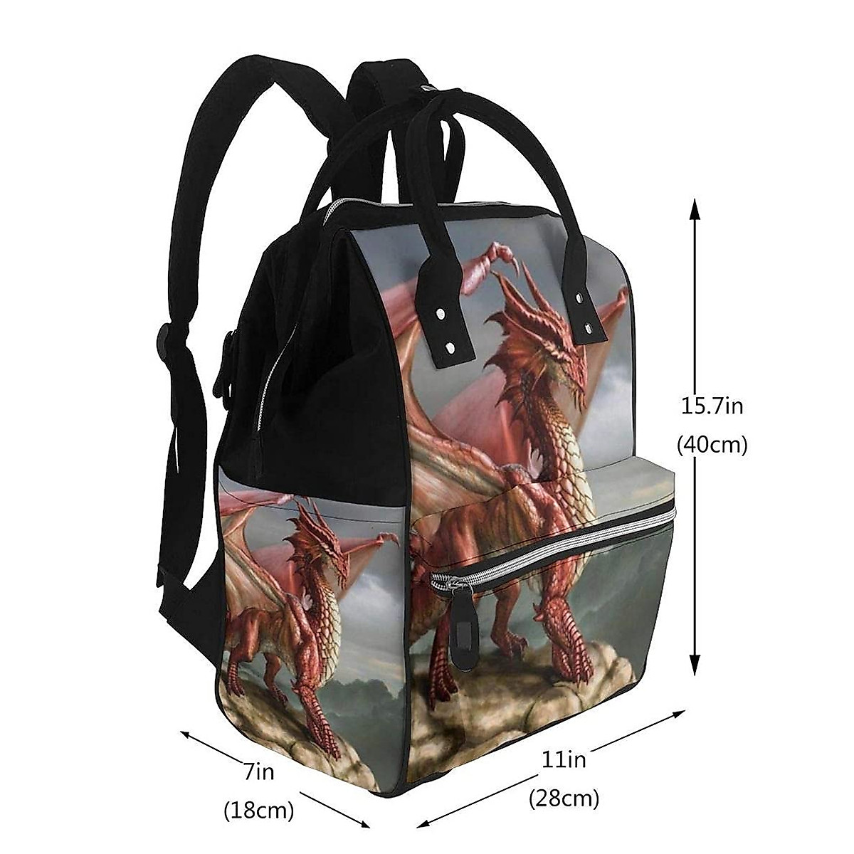 QIANKUI Red Fantasy Dragon Diaper Bags Mummy Backpacks Waterproof Travel Baby Bags Multi-Function Nappy Bags Organizer