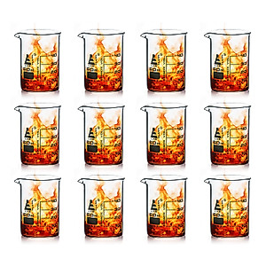 EISCO 12PK Beakers, 50mL - Borosilicate Glass, Low Form - 10mL Graduations