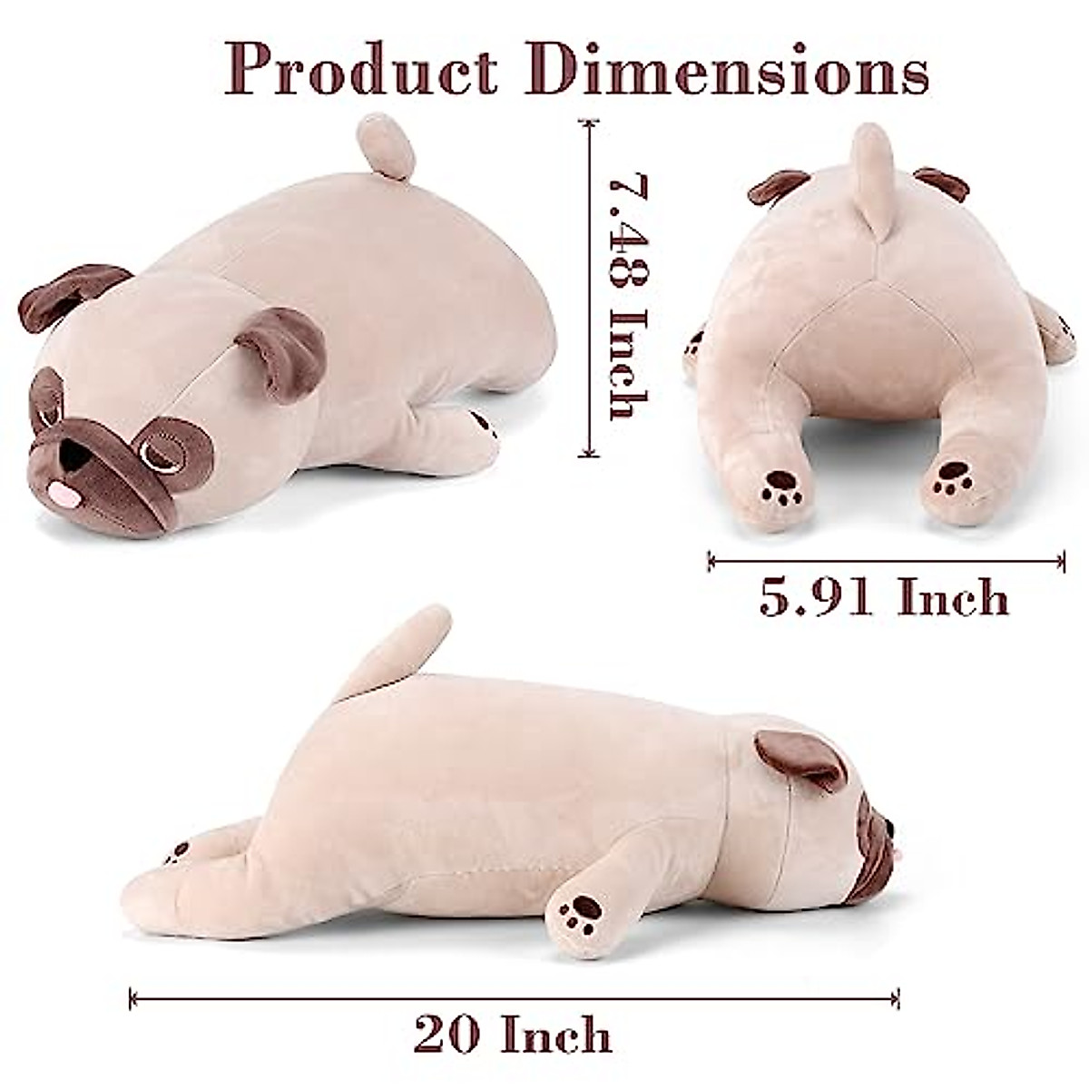 meowtastic Cute Weighted Stuffed Animals - 20" 2.0 lbs Weighted Pug Stuffed Animal Bulldog Plush Pillow, Big Weighted Stuffed Dog Plush Toys Gifts for Kids & Adults (20" 2.0 lbs, Beige Pug)