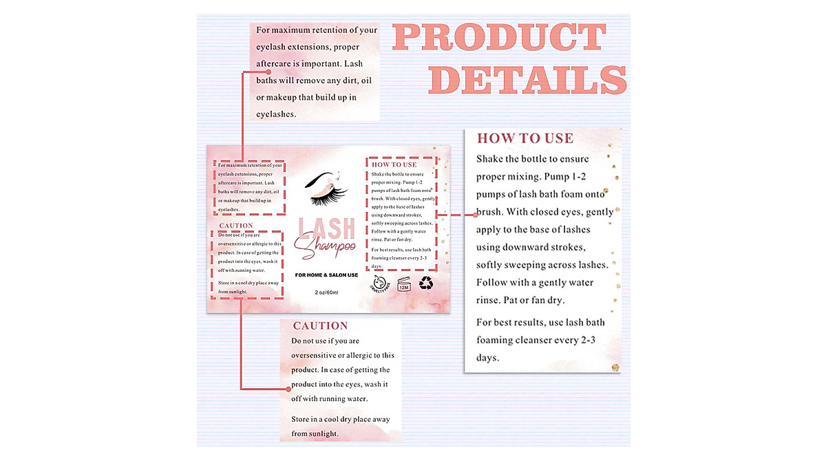 50PCS Lash Shampoo Labels – Personalize Your Beauty Routine