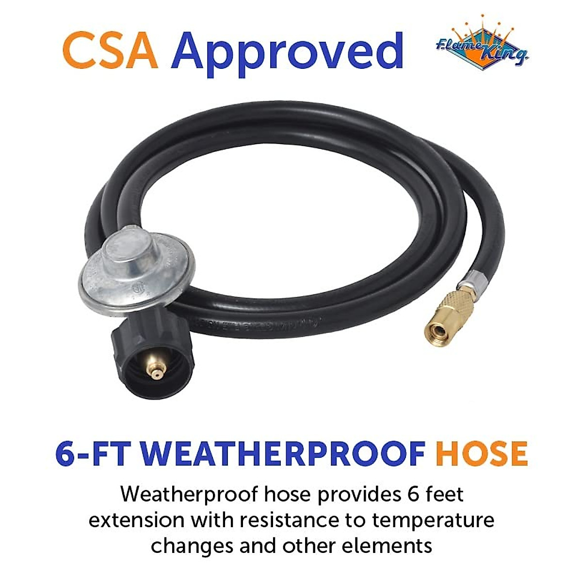 Flame King FK-GRD-REGHS6FT 6 Ft Propane Gas Regulator Hose Adapter Connect to 20Lb Tank for 17"/22" Blackstone Tabletop Grill Griddle, Black