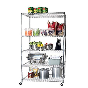 Seville Classics Ultradurable Commercial Grade Nsf Certified Steel Wire Wheels Organizer for Garage, Warehouse, Office, Restaurant, Classroom, Kitchen, 5-Tier Shelving, 48" W x 24" D