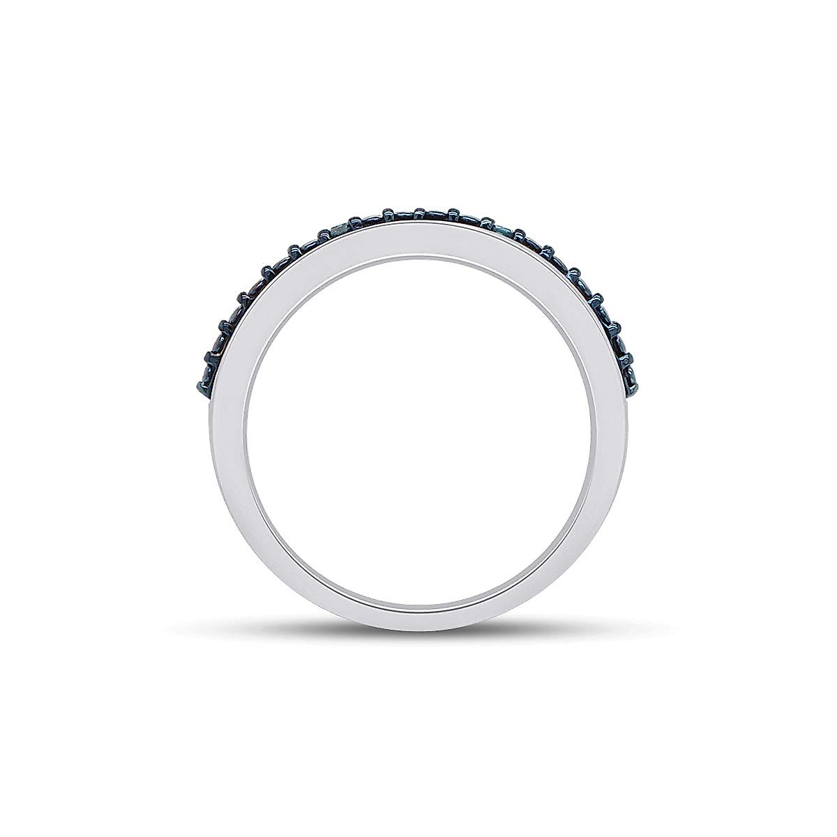 Blue Natural Diamond Accent Half Eternity Wedding Band Ring in 14K White Gold Over Sterling Silver (5.5)