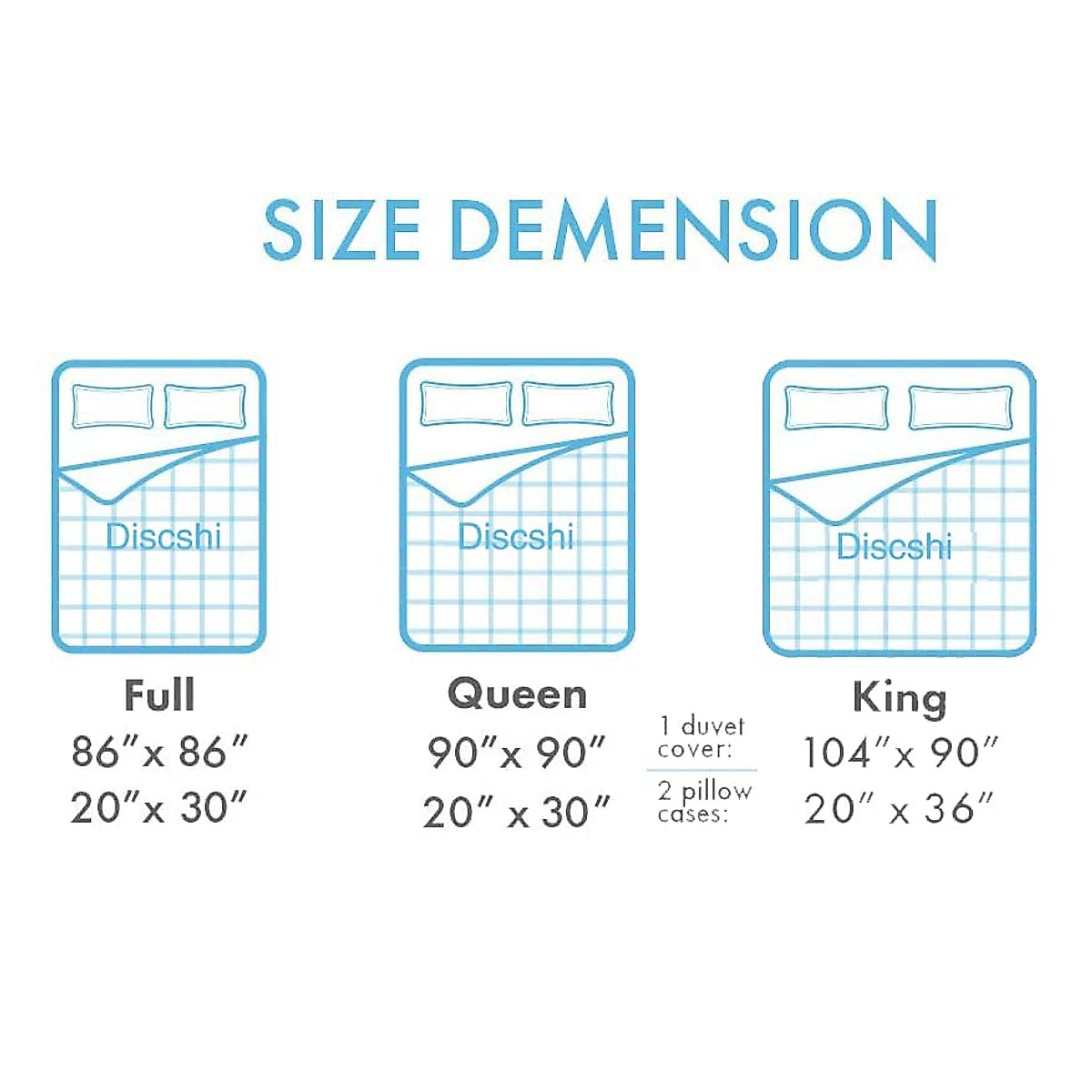 Discshi Bedding Duvet Cover Set 100% Cotton Full Size Breathable Durable Soft Comfy 3 PCS Comforter Cover Set with 1 Duvet Cover(86"x86") and 2 Pillow Covers(20"x30") (Grey)