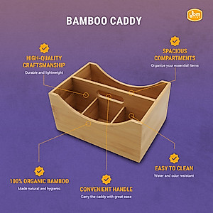 YBM Home Bamboo Flatware Utensil Caddy with Napkin Holder and Handle, Wood Picnic Basket for Kitchen and Camping Trip, 361