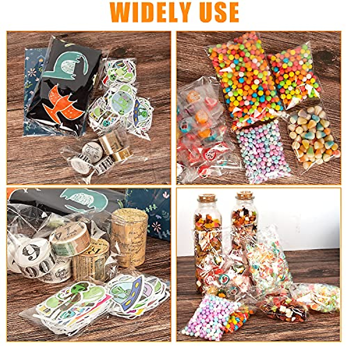 Labeol Cellophane Bags Self Adhesive 500pcs Clear Resealable Bags 3 Sizes 3x4 4x6 5x7 Cookie Bags for Packaging Snack Bags Cello Bags for Bakery Party Gift Candy Treat Bags